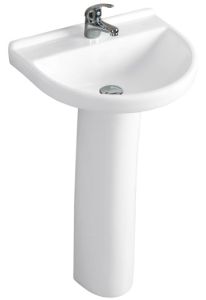 Milano Adam Bathroom Sink with Full Pedestal, 52cm, White Ceramic